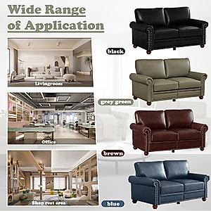 Antetek 2-Piece Comfy Upholstered PU Leather Sofa Couch Set, Mid-Century Modern Loveseat Sofa+3 Seater Couch with Storage Space for Living Room, Furniture Set, Navy Blue