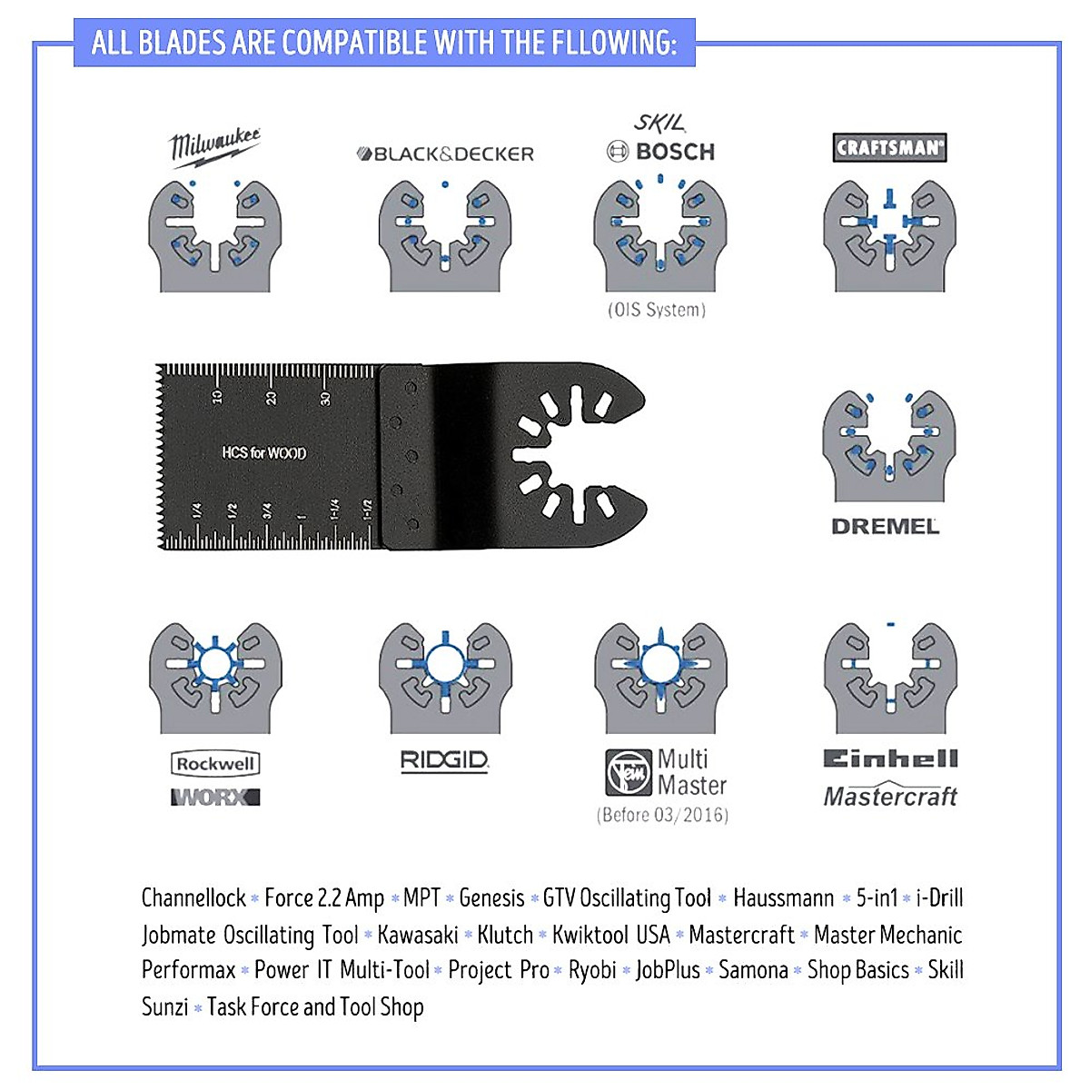 LITTLEGRASS 10PCS Professional Wood Universal Quick Release Oscillating Tool Blades Multitool Saw Blade For Fein Multimaster Porter Rockwell Cable Black Decker Bosch Craftsman Dewalt