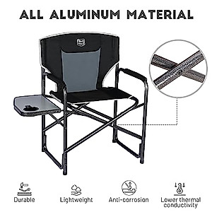 TIMBER RIDGE Lightweight Oversized Camping Chair, Portable Aluminum Directors Chair with Side Table for Outdoor Camping, Lawn, Picnic and Fishing, Supports 400lbs (Black) Ideal Gift