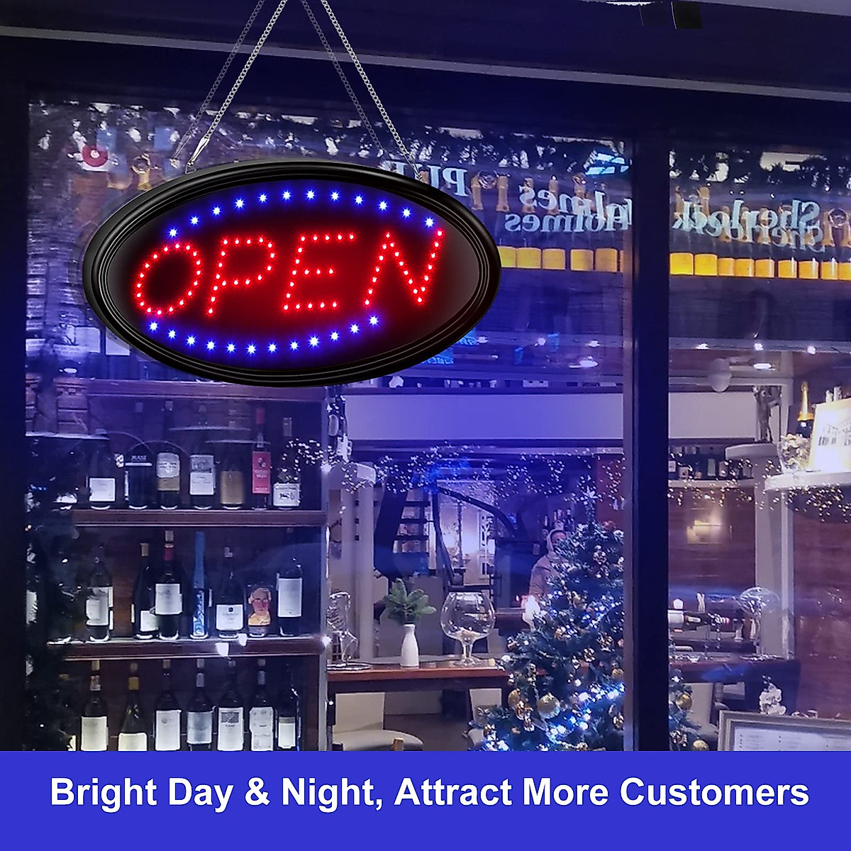 FITNATE LED Open Sign with Remote, Ultra Bright Electric Light Up Signs for Business, Timing Function, 2 Lighting Modes Flashing & Steady, Advertisement Board for Store, Bar, Hotel, Cafe (19x10 in)