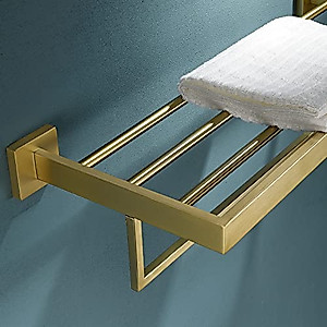 TURS Bathroom Towel Rack Brushed Gold Towel Shelf with Towel Bar Stainless Steel Wall Mounted Towel Holder Towel Rail