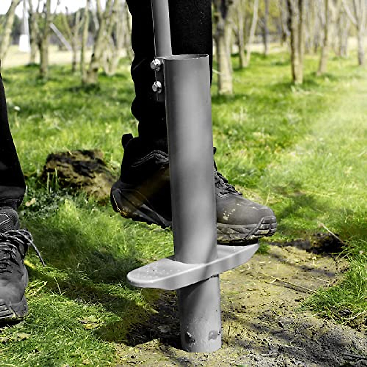 Walensee Bulb Planter Lawn and Garden Tool, Flower Weeder or Weeding Tools for Digging Hoes Soil Sampler Transplanting Sod Plugger Flower Bulb Garden Planting Tool Steel with T-Style Long Handle, Grey