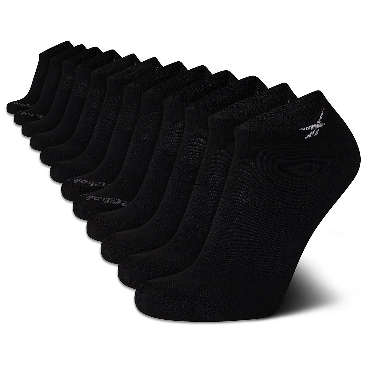 Reebok Men's Low Cut Socks - 12 Pack Performance Cushion Comfort No Show Socks - Breathable Athletic Socks for Men (6-12.5), Size 6-12.5, Black Feed