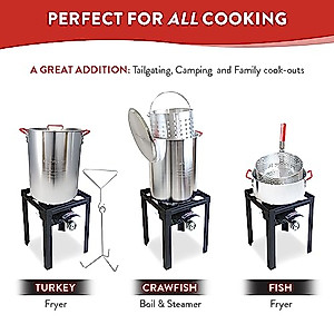 GasOne Turkey Fryer 30 QT Cooker Set and 10 QT Fish Fryer Craw Fish Boiler Steamer Complete Set,Black