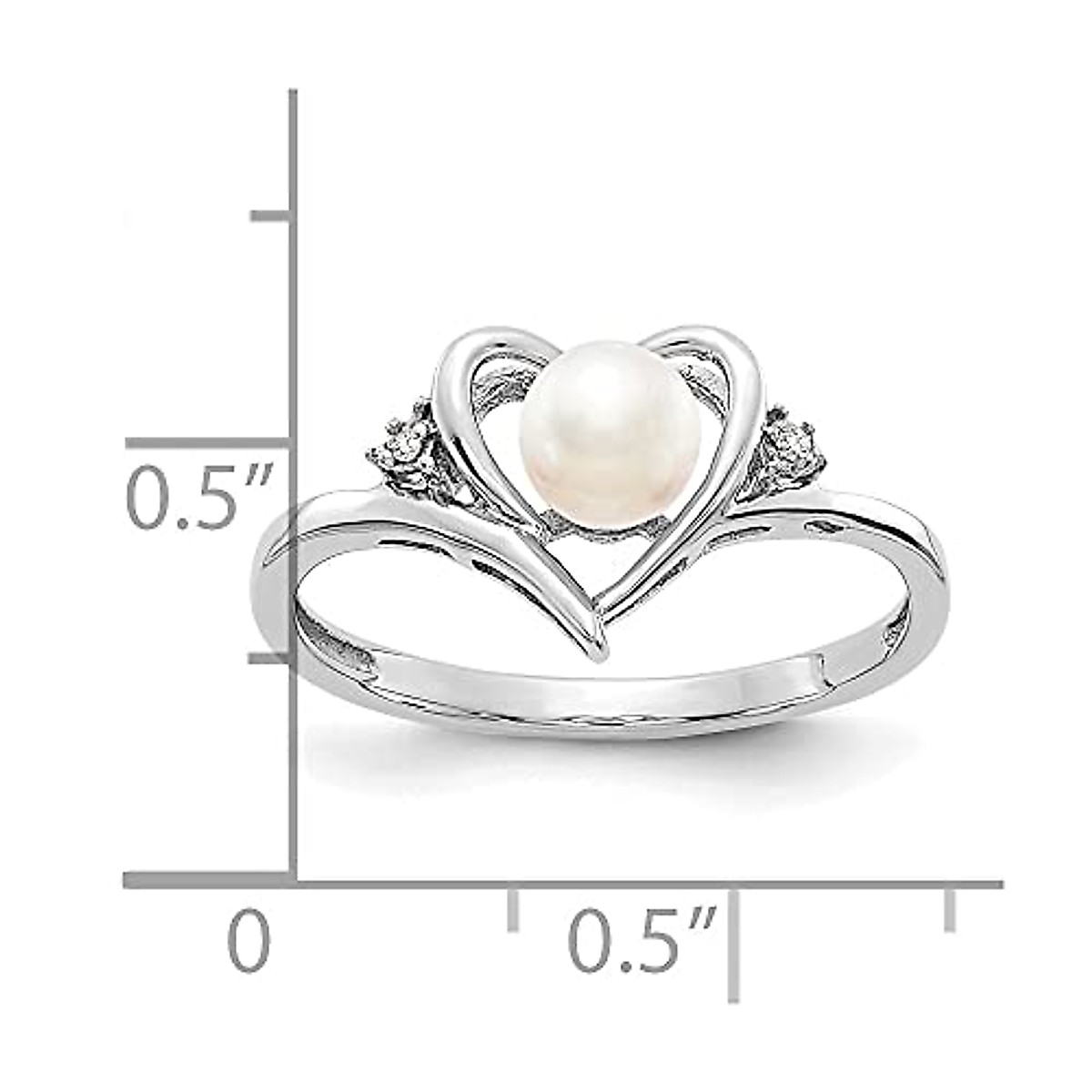 Diamond2Deal 14k White Gold Genuine Pearl Diamond Engagement Ring Size 7 (0.21,ct)