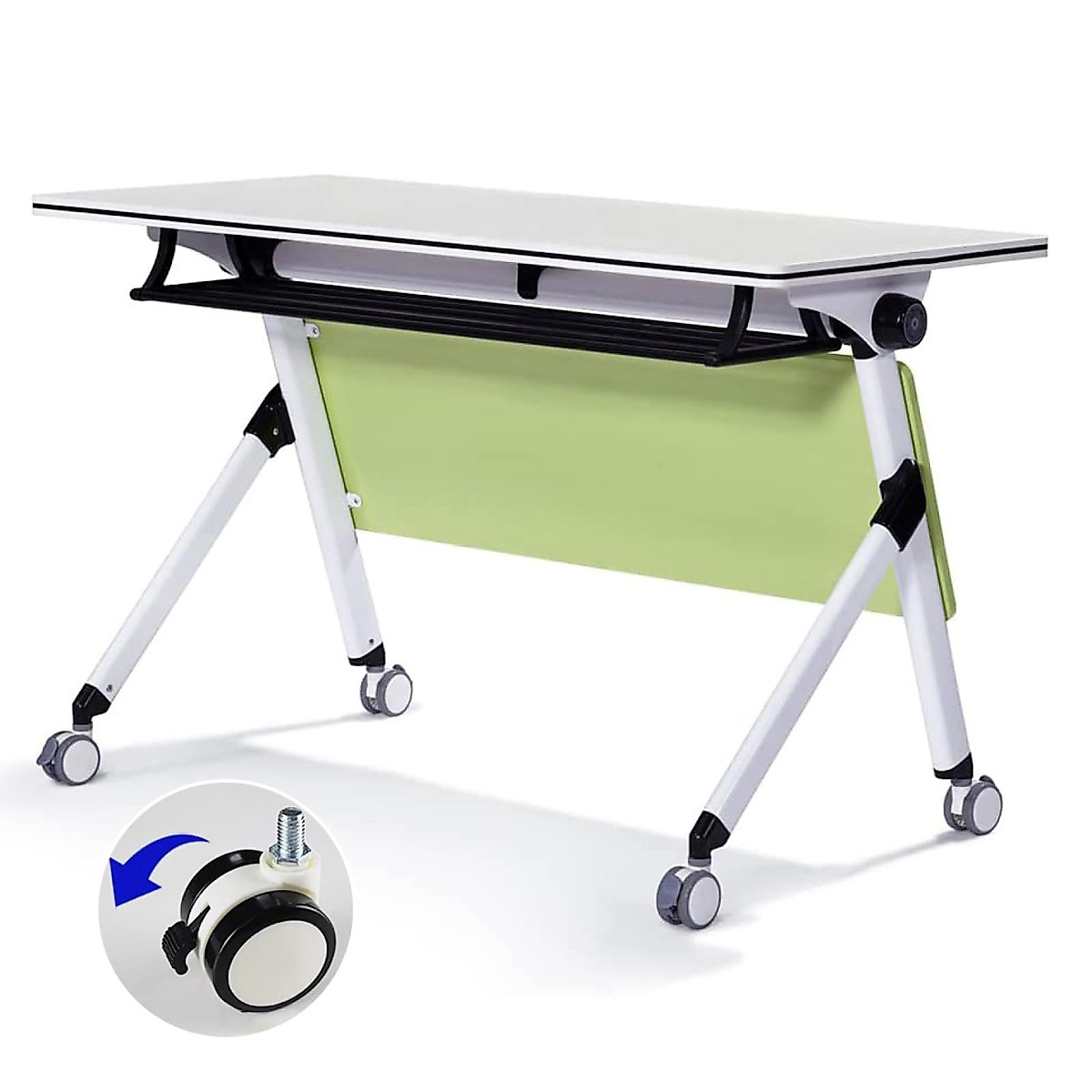 HM&DX Training Table Folding Desk,Conference Tables Meeting Tables,28'' Compact Desk for Small Spaces,Mobile Laptop Desk,Commercial Office Desk with Wheels,Compact Work Workstation for Home Office