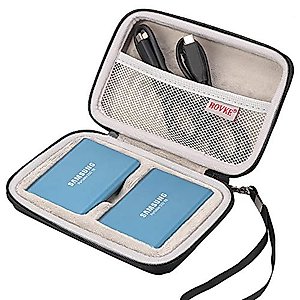 BOVKE 2-in-1 Carrying Case Compatible with Samsung T5 T3 T1 Portable 250GB 500GB 1TB 2TB SSD USB 3.1 Type C Hard Drive External Solid State Drives, Black