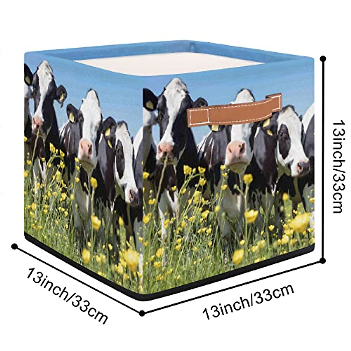 Funky Qiu Storage Cube Bins Farm Flower Cow Large Collapsible Storage Basket with Handle Decorative Storage Boxes for Toys Organizer Closet Shelf Nursery Kid Bedroom,13x13x13