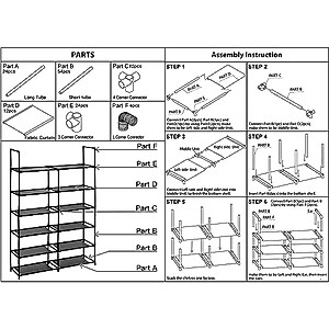 starogegc 6 Tiers Plastic Shoe Rack for Closet, Shoe Storage Organizer for 24-28 Pairs of Shoes, Shoe Shelf for Entryway Bedroom, 45.3x8.5x31 Inches (Black)