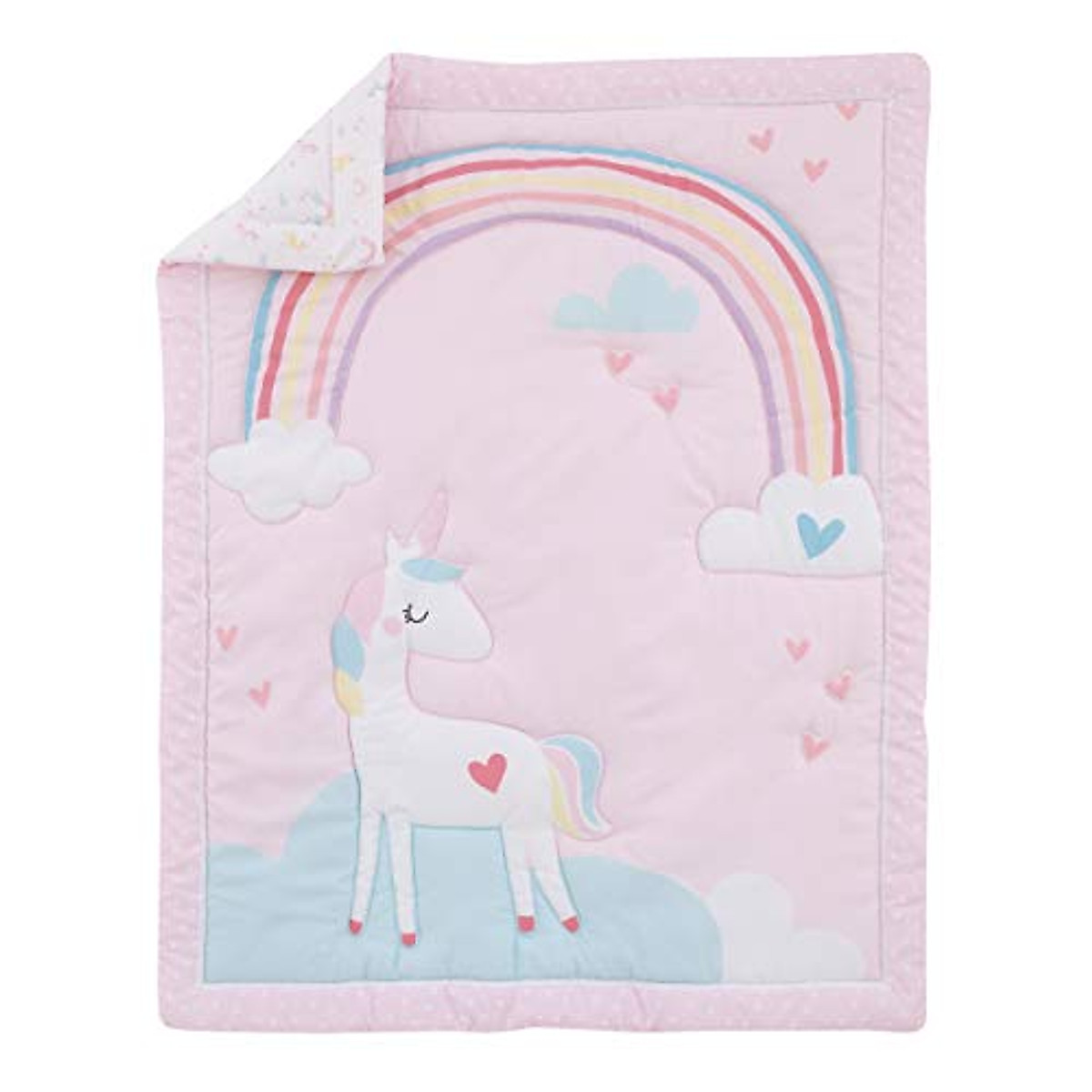 Little Love by NoJo Rainbow Unicorn Pink, Aqua, Yellow and White 3 Piece Crib Bedding Set - Comforter, Fitted Crib Sheet, Dust Ruffle