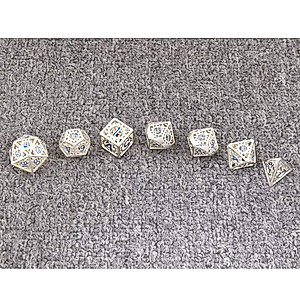 Metal DND Gifts Game Dice 7Pcs Set Hollow and Black Velvet Bag for Dungeons and Dragons RPG MTG Table Games D&D Pathfinder Shadowrun and Math Teaching