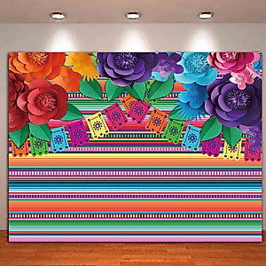 Fabric Mexican Fiesta Color Stripes Paper Flower Photo Background Cinco De Mayo Party Wedding Decor Photography Backdrops Baby Shower Studio Shoot Props