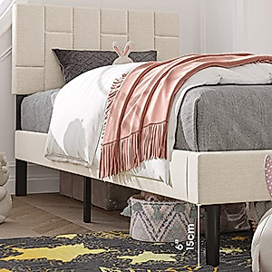 LIKIMIO Twin Platform Bed Frame, Modern Upholstered Bed with Headboard and Wood Slat Support, Noise-Free, No Box Spring Needed, Beige