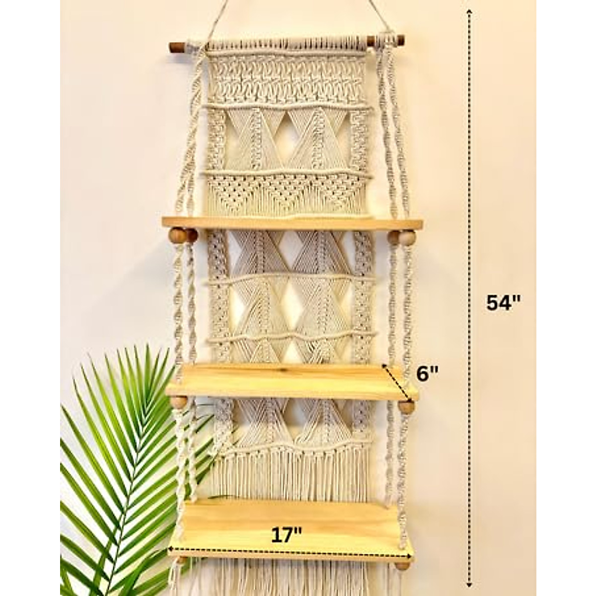 Macrame Wall Hanging Shelf Set, 3 Tier Macrame Wall Hanging Shelf for Wall Decor with Handmade Woven Rope Hanger for Kitchen, Bathroom, Home Storage