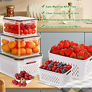 5 Pcs Fruit Storage Containers for Fridge, Berry Containers for Fridge with Lids, Airtight Fridge Organizer Bins with Vent Handle Lids, Keep Fruit, Vegetable, Meat Fresh Longer, Dishwasher Safe (5)