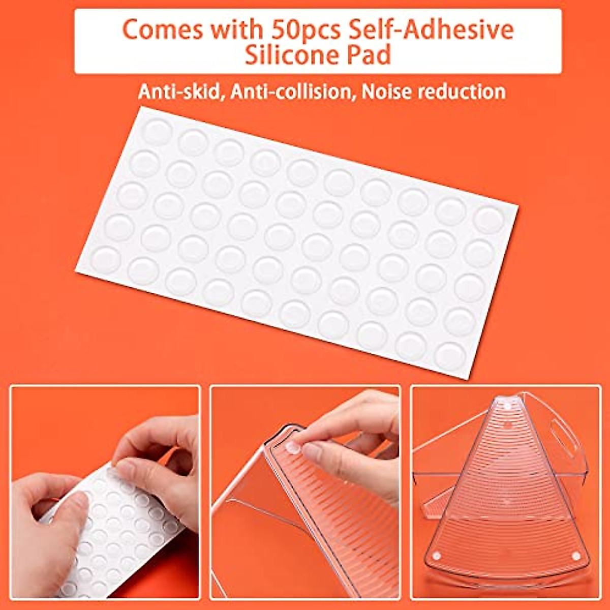 SOKOSEY Lazy Susan Organizer 10.2"x 9.4"x4" for 26" Diameter Corner Lazy Susan Cabinet, Set of 6 Plastic Clear Lazy Susan Bins, 1/8 Wedge 4" Deep Kitchen Corner Storage Bin