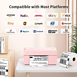JADENS Bluetooth Thermal Label Printer 4x6, Pink Wireless Shipping Label Printer for Small Business & Packages, Compatible with iOS, Android, Mac, Windows, Amazon, Etsy, Ebay, Shopify