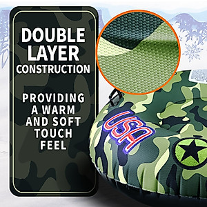 Wham-O Snowboogie Super Snow Tube 46" Oversize Deluxe USA Camo Edition | Single Rider Snow Sleds | Inflatable Snow Sled for Adults & Children