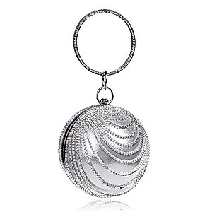 Round Clutch tassel Purse Women Crystal Evening Bag for Wedding Party Women's Ball Shape Crystal Evening Clutch Purse Wedding Party HandBags With Necklace Earrings Set(Silver)