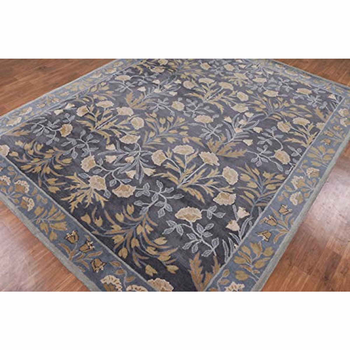 Old Hand Made Floral Blue Tulip Traditional Persian Oriental Woolen Area Rugs (9'x12')