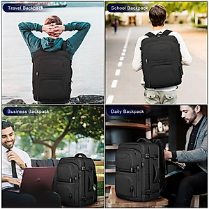 Large Travel Backpack, Carry On Backpack for Airplanes, 17 inch Laptop Backpack for Men, 45L Expandable Waterproof Backpack, Traveling Computer Backpack with USB Port, Teacher Travel Bag, Black