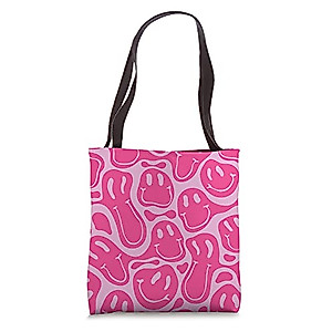 aesthetic trippy pink liquid swirl dripping smile face Tote Bag