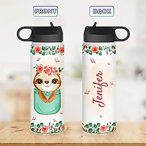 wowcugi Personalized Sloth Water Bottle Stainless Steel Sport Bottles Insulated 12oz 18oz 32oz Travel Cups Gifts for Lazy Sloths Lovers Birthday Christmas Back To School Presents Idea