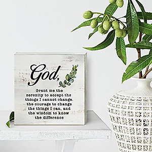 God Grant Me the Serenity to Accept Wood Box Sign Home Decor Rustic Serenity Prayer Wooden Box Sign Block Plaque for Wall Tabletop Desk Home Office Decoration 5" x 5"