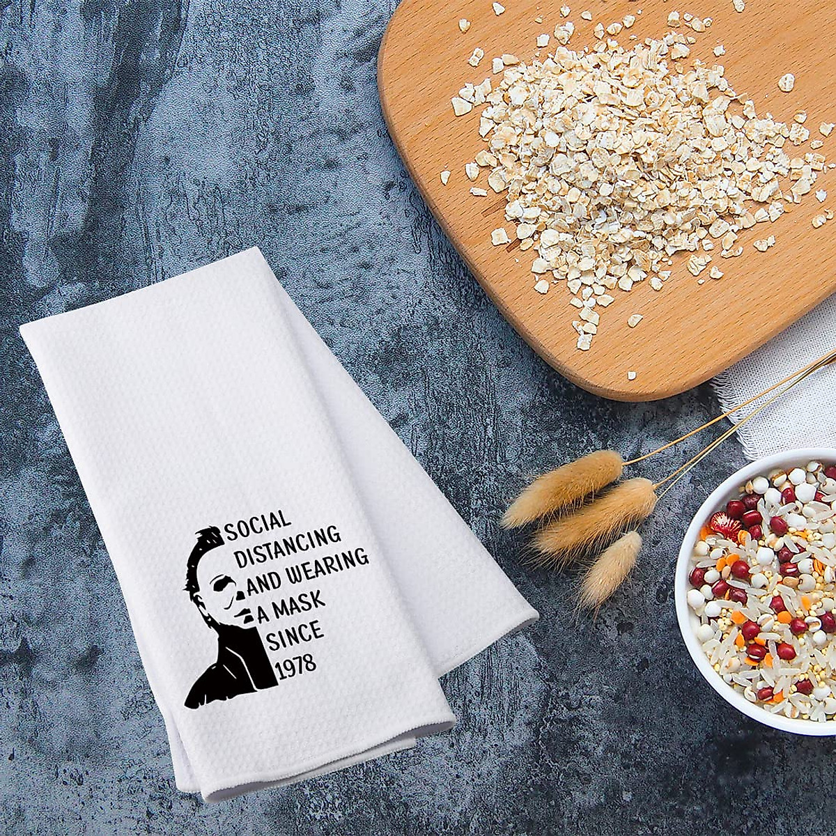 PWHAOO Horror Movie Killers Kitchen Towel Halloween Party Kitchen Towel Social Distancing and Wearing A Mask Kitchen Decor (Social DISTANCING T)