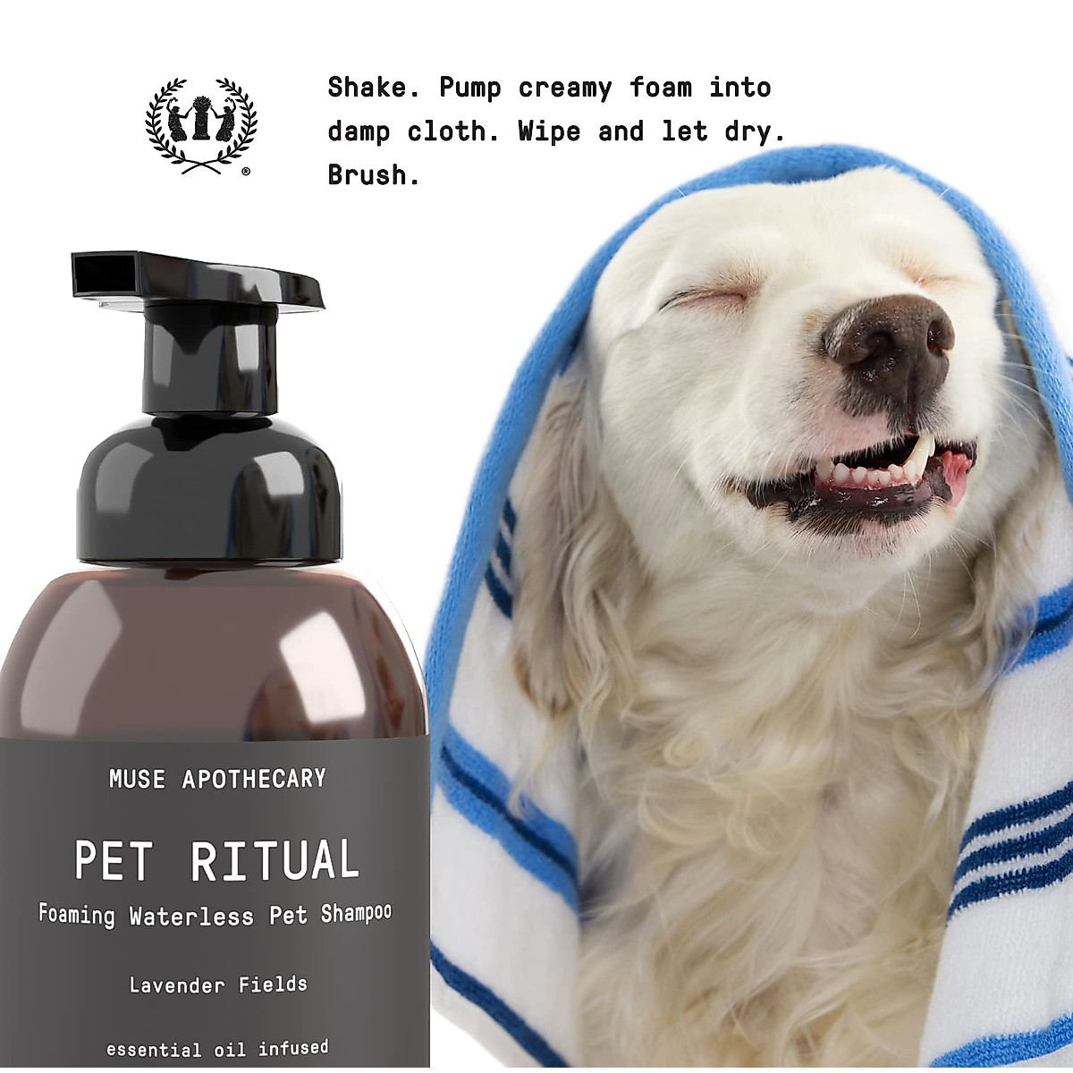 Muse Apothecary Pet Ritual Foaming Waterless Shampoo for Dogs, Waterless Dog Shampoo Foam, No Rinse Dog Shampoo, Waterless Dog Shampoo for Large Dogs - Essential Oils Infused, 11.5oz Lavender Fields