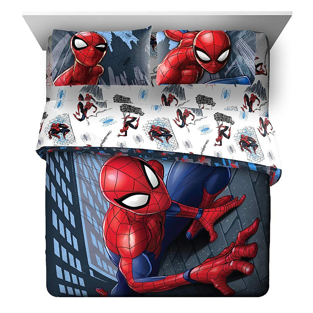 Jay Franco Marvel Spiderman Crawl 5 Piece Queen Bed Set - Includes Reversible Comforter & Sheet Set Bedding - Super Soft Fade Resistant Microfiber (Official Marvel Product)