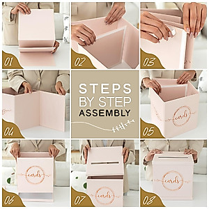 Hayley Cherie - Pink Gift Card Box with Rose Gold Foil Design- Textured Finish - Large Size 10" x 10" - For Wedding Receptions, Baby & Bridal Showers, Sweet 16, Birthdays, 21st Parties, Money