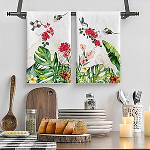 Lebsitey Hummingbird Geranium Flower Bird Kitchen Towel, 2 Pack Kitchen Towel, Absorbent Drying Tea Towel for Cooking Baking, 18 x 28 (Hummingbird Geranium)