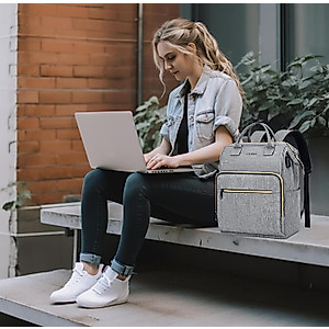 Laptop Backpack for Women, Travel Backpack for School with USB Charging Port Fit 15.6 Inch Laptop, College Backpack Purse Water Resistant School Bookbag Carry on Bag for Office/Teacher/Work, Grey