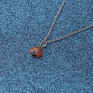 WUSUANED Good Luck Ladybug/Butterfly/Elephant Necklace Lucky Animal Charms Jewelry With Wish Cards Gift For Women(Ladybug necklace silver)