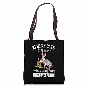 Funny Wine Fine Sphinx Cat Lover Tote Bag