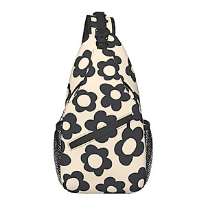 Vintage Groovy Flowers Sling Bag Travel Hiking Stitch Crossbody Backpack Chest Shoulder Daypack for Purses Women Men's Unisex Cycling Gym