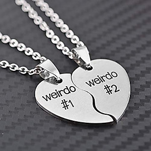 MJartoria Best Friend Necklaces BFF Necklace for 2 Friendship Valentines Day Gifts Split Heart Necklace Weirdo 1 Weirdo 2 Best Friends Forever Pendant Set