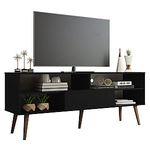 Madesa Modern TV Stand with 1 Door and 4 Shelves with Cable Management for 55, 65 Inch Media Storage Media Console Living Room and Bedroom Entertainment Center Wooden Television Cabinet - Black