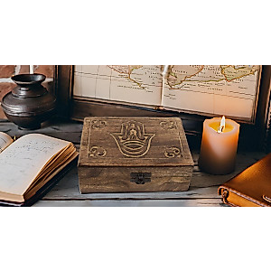 Great Birthday Gifts Handmade Decorative Wooden Jewelry Box Hamsa Hand Carving Jewelry Organizer Keepsake Box Treasure Chest Trinket Holder Watch Box Storage Lock Box 7 x 5 Inches Housewarming Gift
