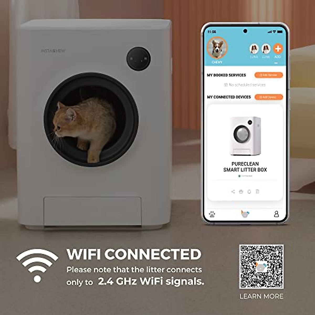 INSTACHEW Purrclean Automatic Self Cleaning Cat Litter Box, Smart App Enabled Litter Box, Large Capacity for Multiple Cats, Secure and Odorless (Purrclean)