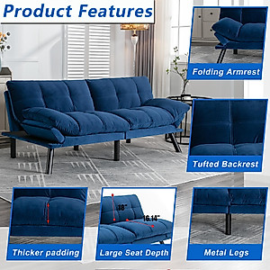 70" Futon Sofa Bed Couch,Convertible Modern Sleeper Sofa Couch with Metal Legs,Folding Loveseat Sofa with Adjustable Backrest for Living Room,Bedroom,Office,Small Space (Blue)