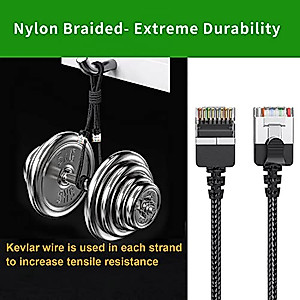 JUXINICE Ultra Thin CAT6a Ethernet Cable 1.5FT Short, Flexible and Light,Ultra Short Crystal Head is Easy to Bend Right Angle, 10Gigabit/Sec Network/High Speed Internet Cable in Nylon Black