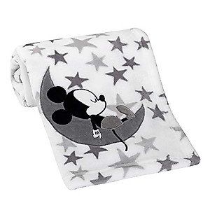 Lambs & Ivy Mickey Mouse Baby Blanket, White , 30x40 Inch (Pack of 1)