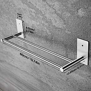 Taozun Self Adhesive 16-Inch Towel Holder Bathroom Double Towel Bar SUS304 Stainless Steel Towel Rail Stick On Wall