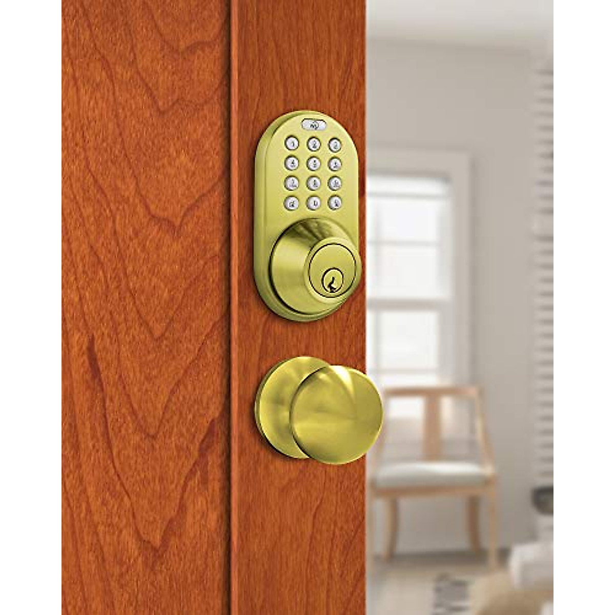 MiLocks TFK-02P Digital Deadbolt Door Lock and Passage Knob Combo with Keyless Entry via Keypad Code for Exterior Doors, Polished Brass