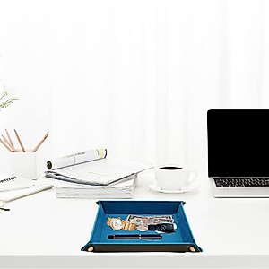 Socospace Valet Tray-leather and velvet,EDC Tray,Catchall Tray for Jewelry,Wallets,Watches,Key,Phones,Glasses, Perfect for Nightstand,Entryway Table,Desk,Key Tray,Home Decor（Blue）