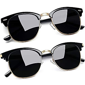 Joopin Black Sunglasses Polarized UV Protection, Vintage Half Frame Shades for Men Women, Retro Trendy Semi Rimless Dark Sun Glasses Driving Fishing Working Shady Rays (Black and Gold)
