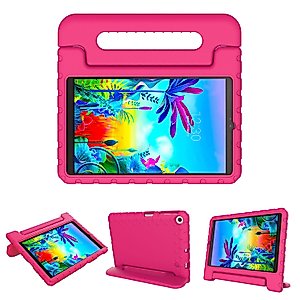 CCambro Kids Case for LG G Pad 5 10.1 FHD 2019 (Model: LMT600), Light-Weight EVA Soft Foam Durable Rugged Shockproof Kidsproof Child Cover Foldable Handle to Kickstand, Rosered