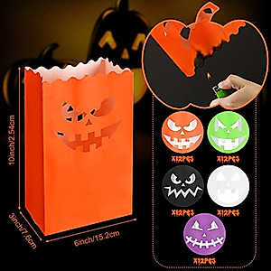 Fainne 60 Pcs Halloween Luminary Bags Halloween Flame Resistant Candle Bag Halloween Pumpkin Silhouette Candle Bags Halloween Candle Holder Bag for Home Halloween Party Decorations, 5 Designs